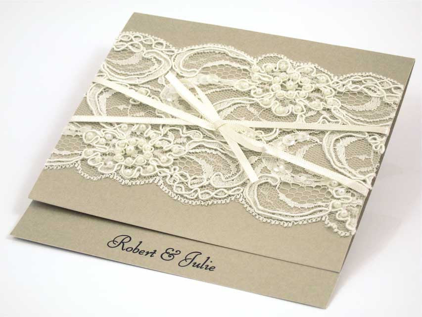 Mink and Ivory Lace - Lace Wedding Invitations Melbourne